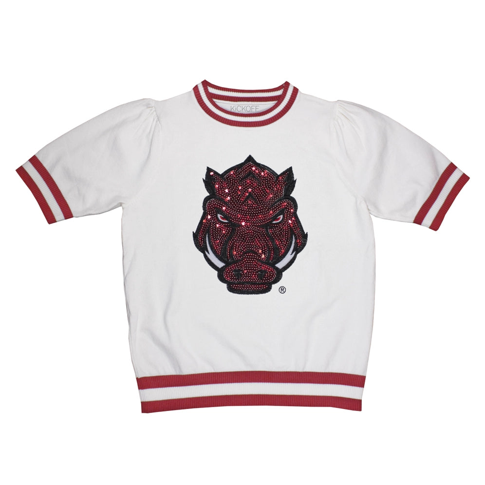 Capri Designs Sequin Varsity Short Sleeve sweater – Indigo